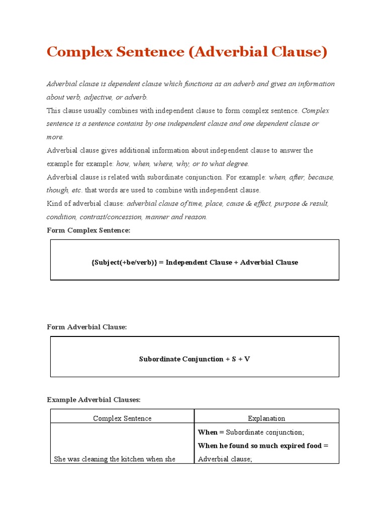 Complex Sentence (Adverbial Clause) | PDF | Adverb | Clause