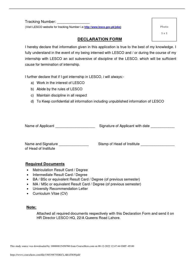 Tracking Number: - : Declaration Form | PDF | Academic Degree ...