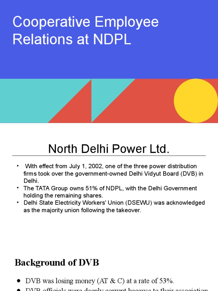 Cooperative Employee Relations at NDPL | PDF