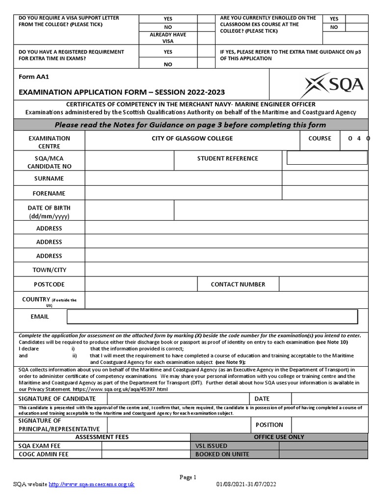 Marine Engineer Exam Application Form | PDF