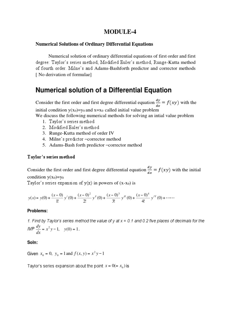Numerical Solution of A Differential Equation: Module-4 | PDF ...