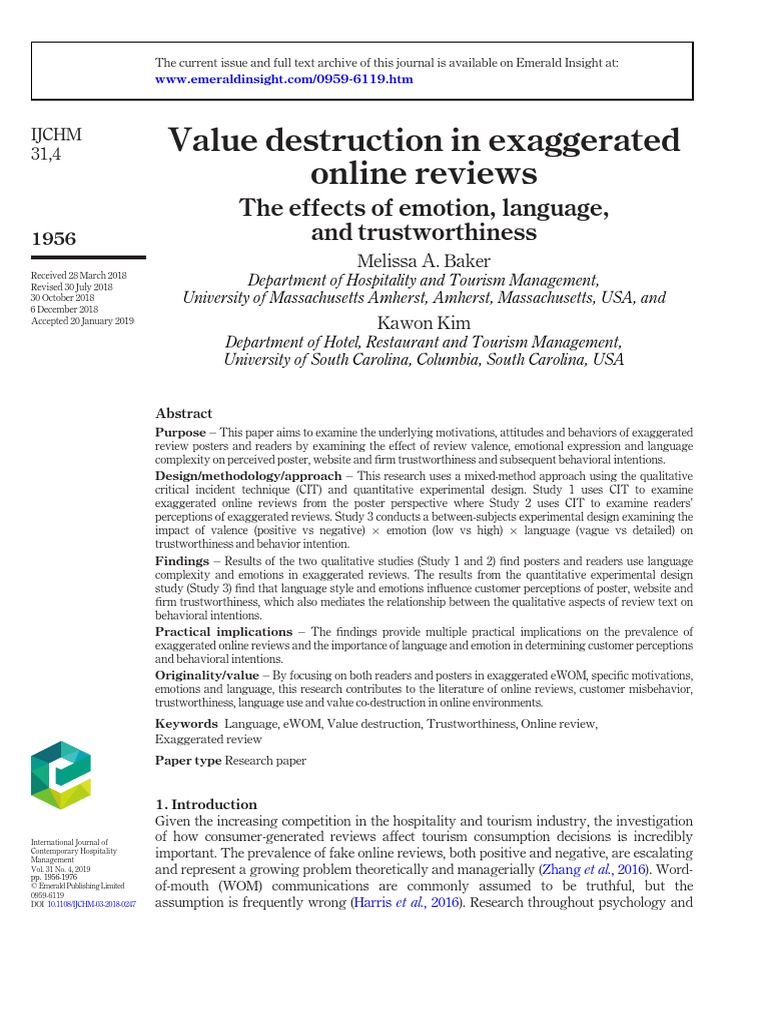 Value Destruction in Exaggerated Online Reviews: The Effects of Emotion ...