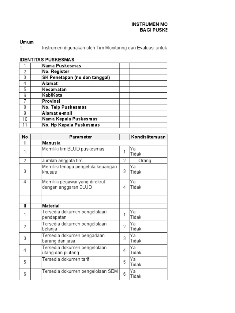 Instrumen Monev | PDF