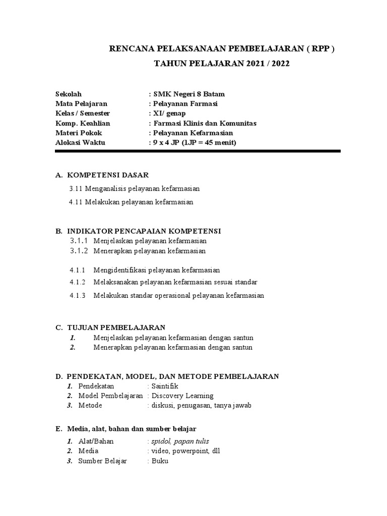 RPP 11 Pelayanan Kefarmasian | PDF