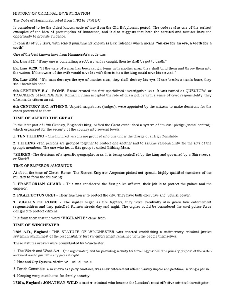 Cdi 1 Topic 1 History of Criminal Investigation | PDF | Miranda V ...