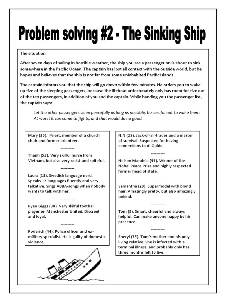 Exercise 1 Problem Solving 2 The Sinking Ship | PDF