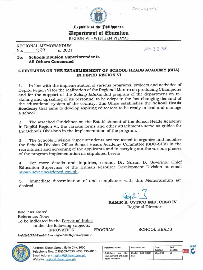 SHA Guidelines for DepEd Region VI | PDF | Leadership | Curriculum