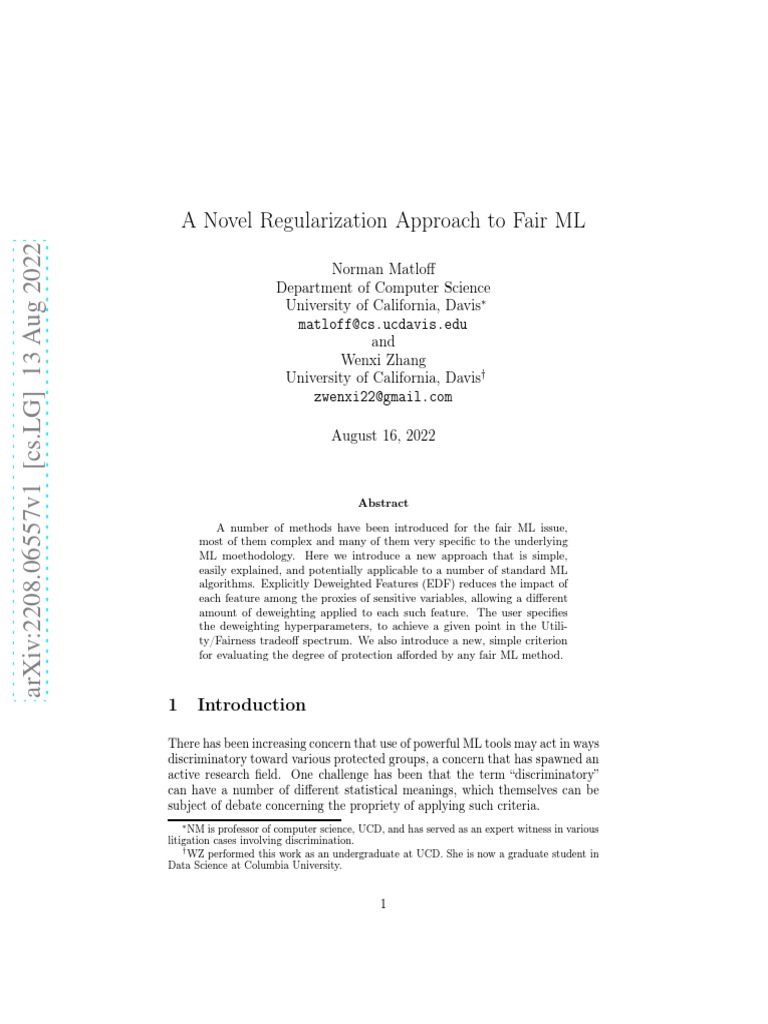 A Novel Regularization Approach To Fair ML | PDF