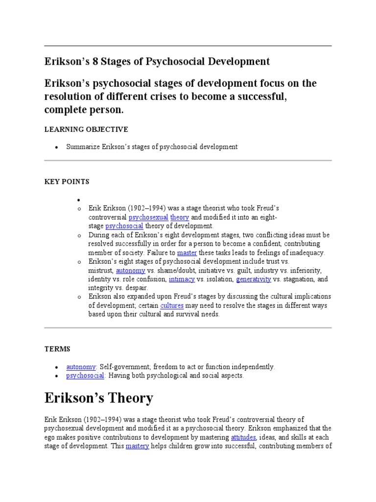 Erikson | PDF | Adolescence | Human Life Stages