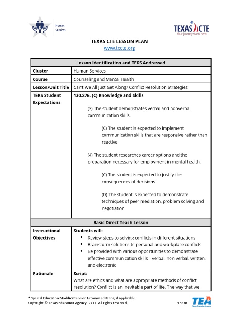 Lesson Plan Can't We All Just Get Along - Conflict Resolution ...