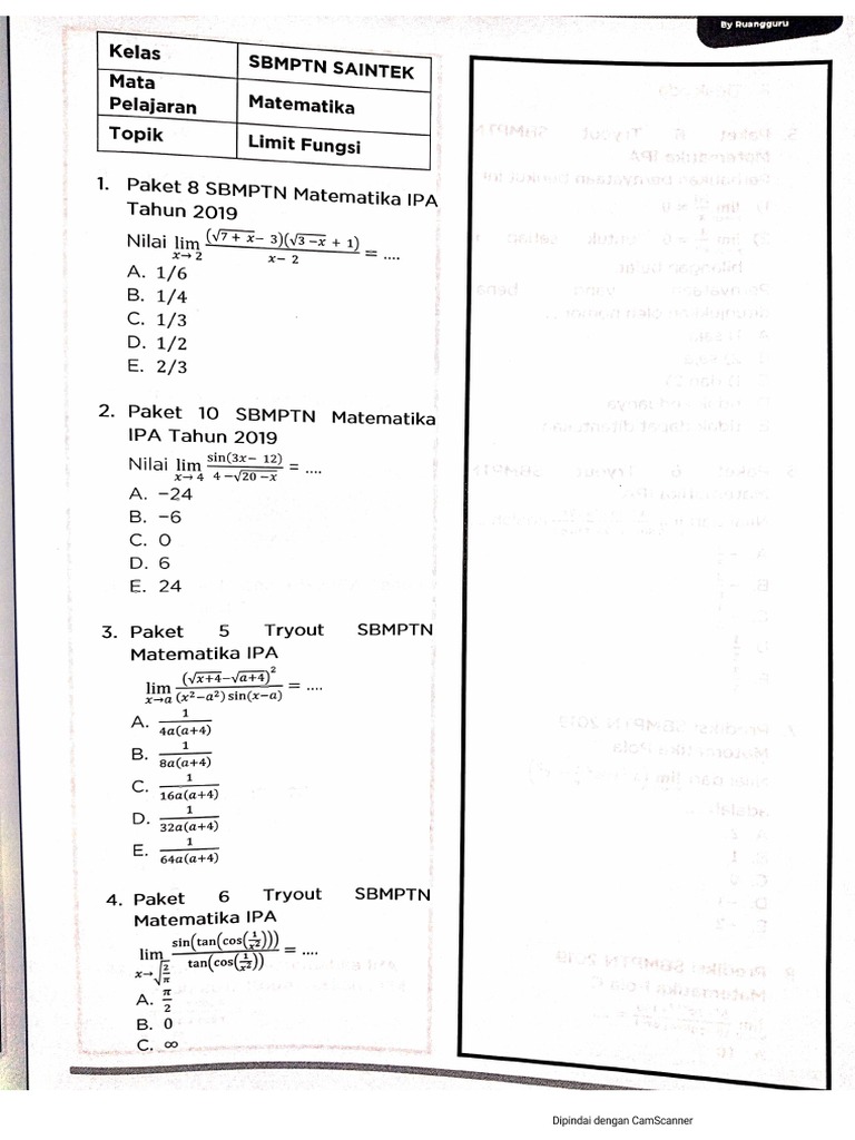 Soal TKA Kalkulus | PDF
