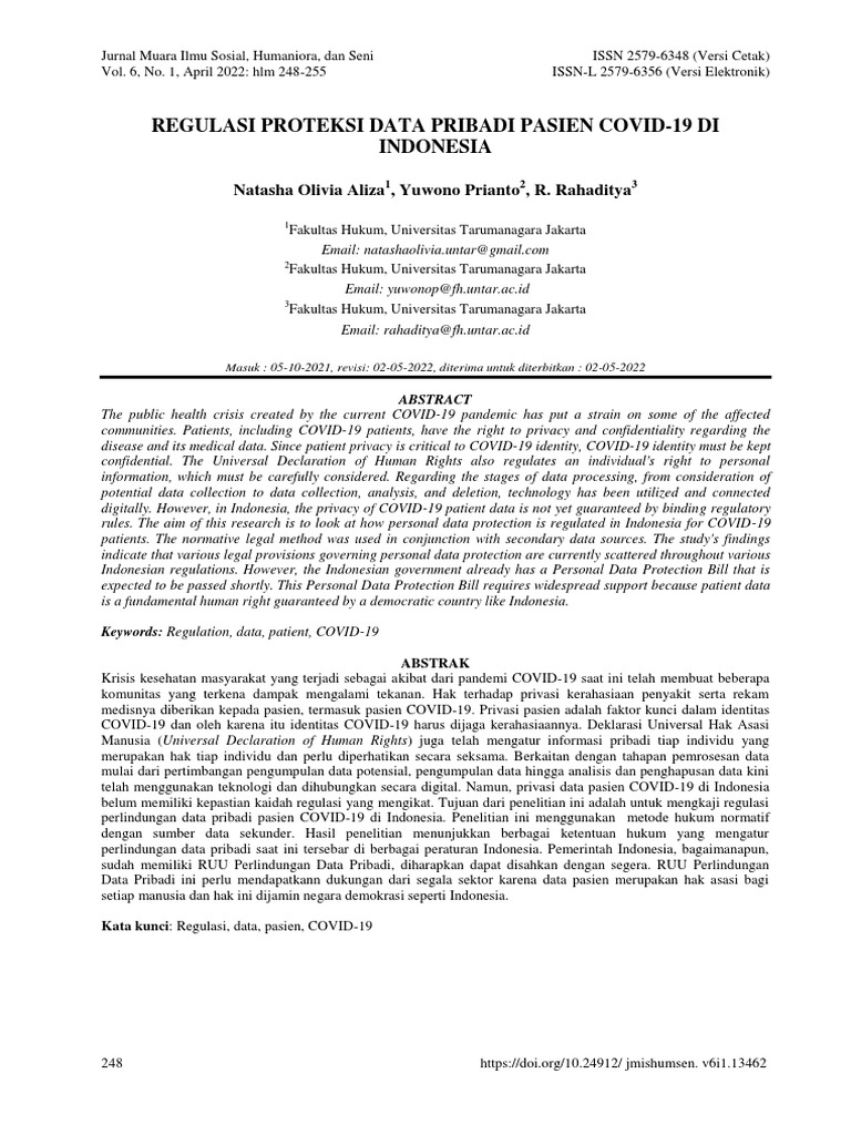 Regulasi Proteksi Data Pribadi Pasien Covid-19 Di Indonesia: Natasha ...