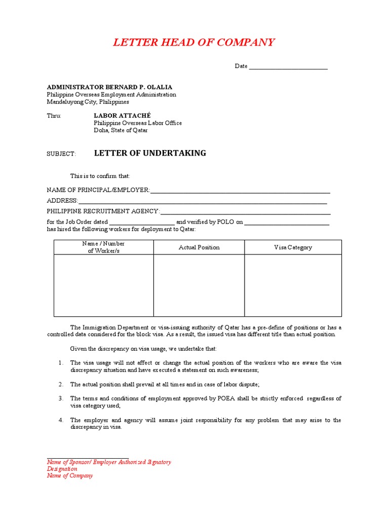 Visa Undertaking | PDF