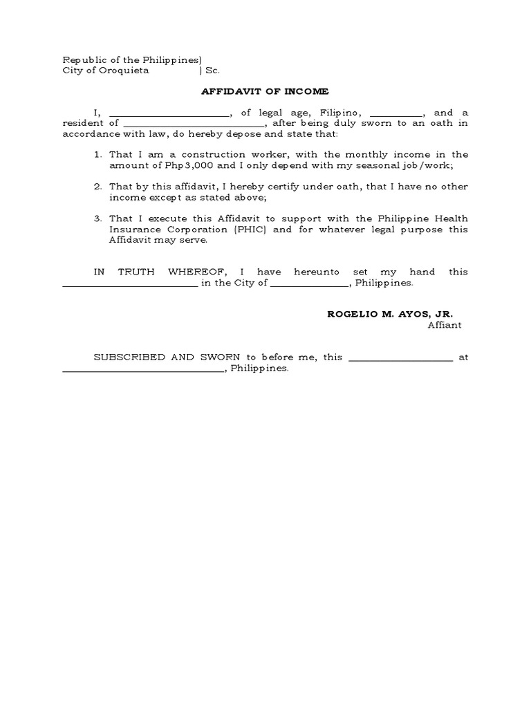 Affidavit of Income | PDF