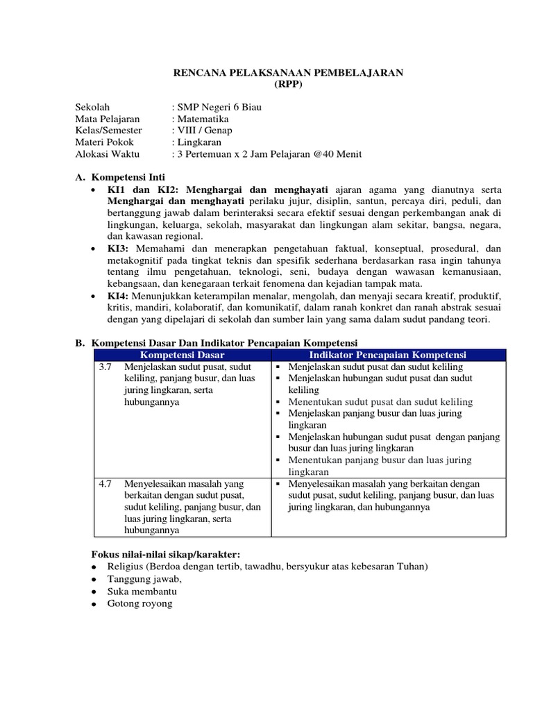 Perangkat 1 - 1. RPP (Lingkaran) - Compressed | PDF