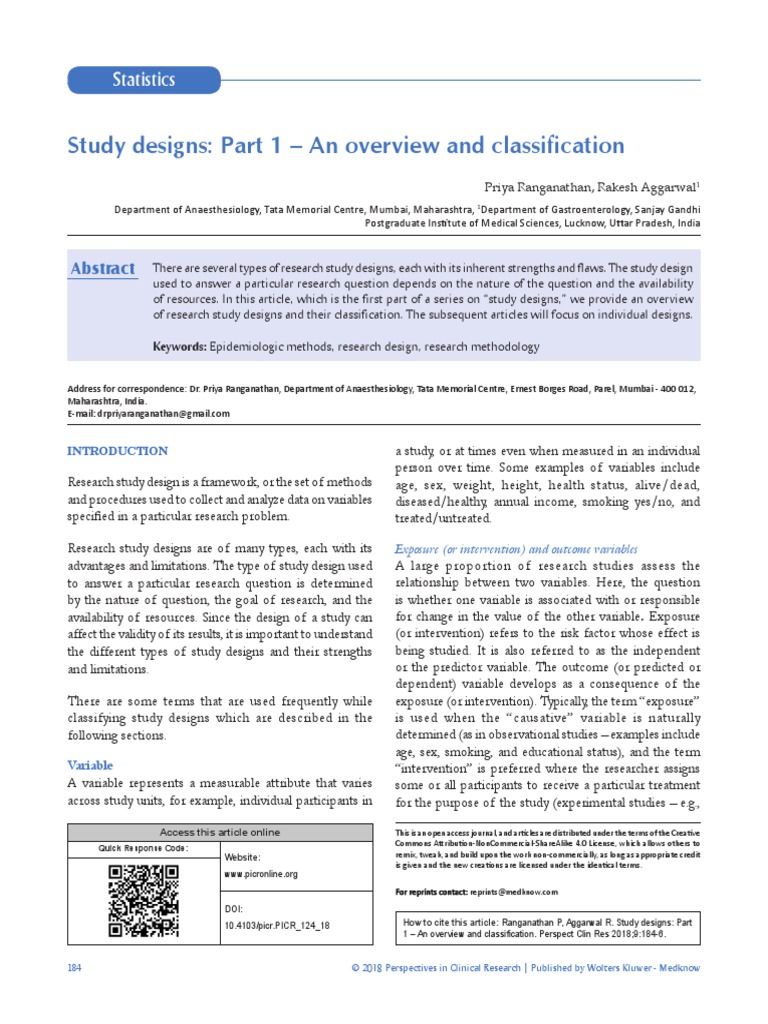 Study Designs: Part 1 - An Overview and Classification: Statistics ...