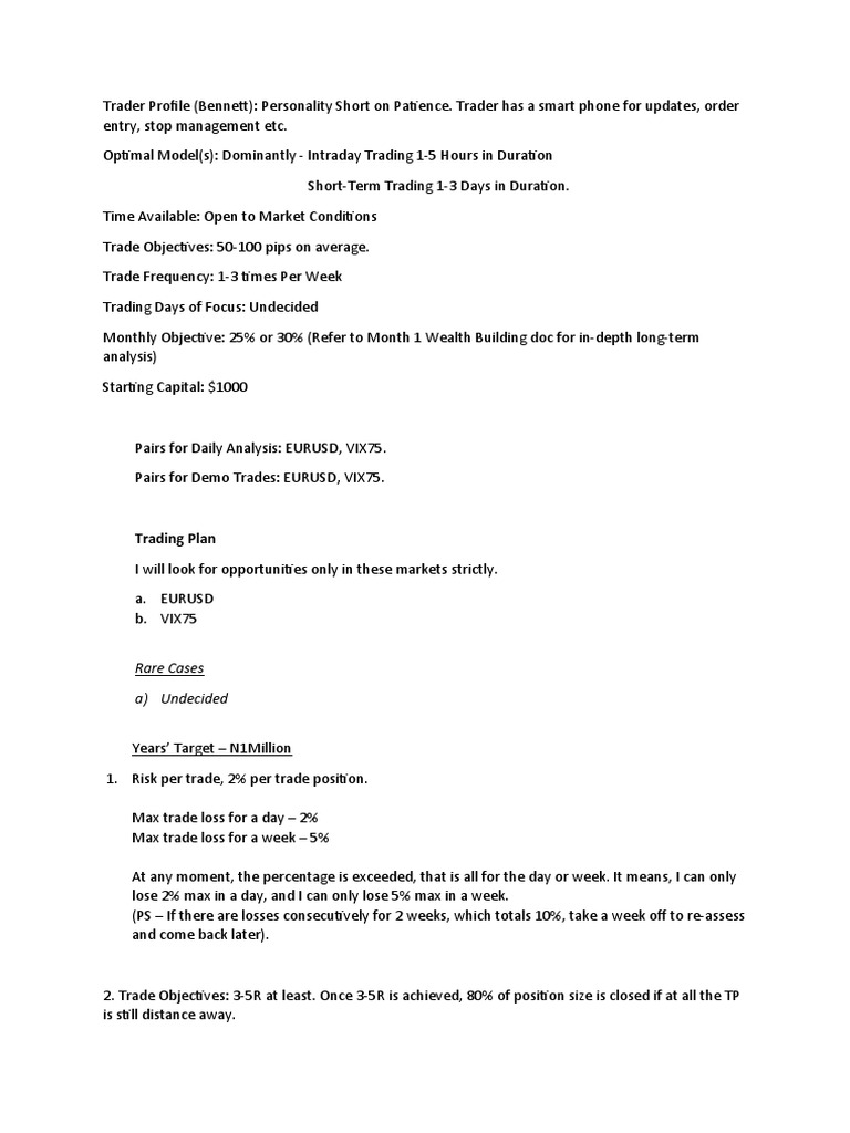Trader Profile and Trading Plan | PDF | Economies | Market (Economics)