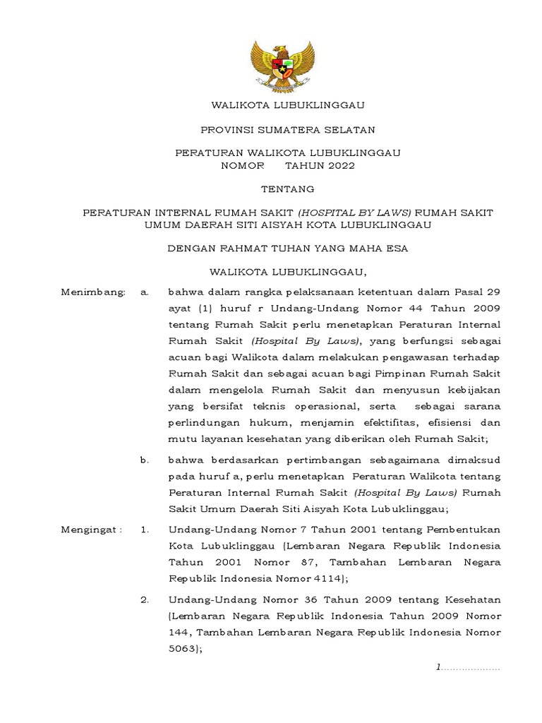 Perwal Hospital by Law.... Draf Ok | PDF