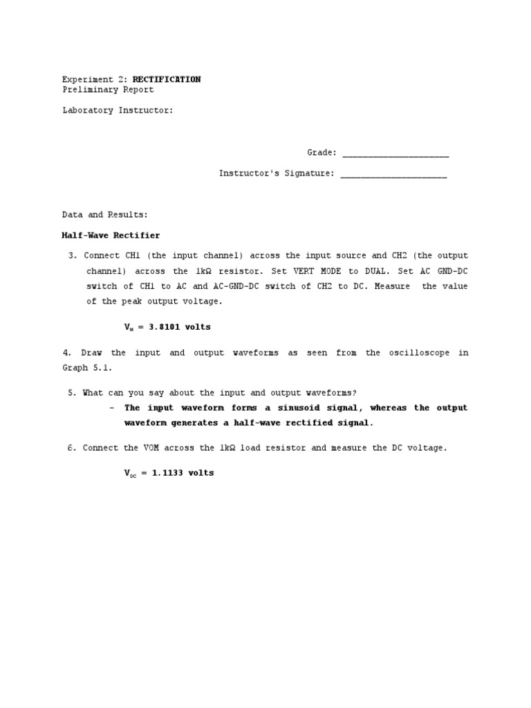 LBYEC3P - Exp02 - Prelim Report | PDF | Rectifier | Direct Current