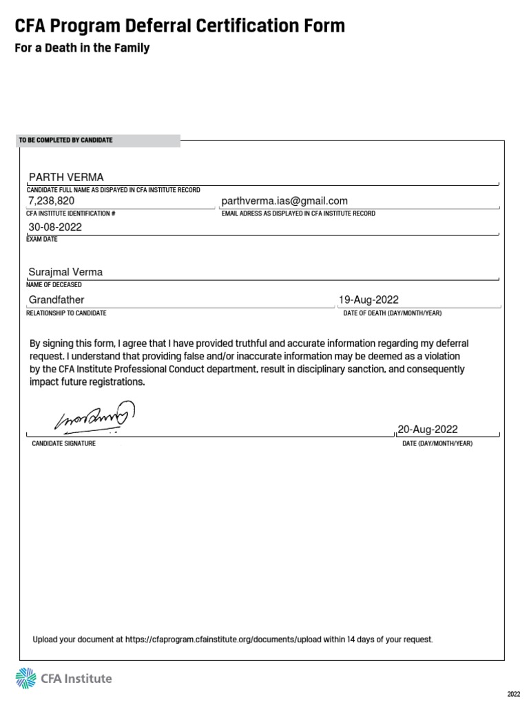 Deceased Family Member Form | PDF