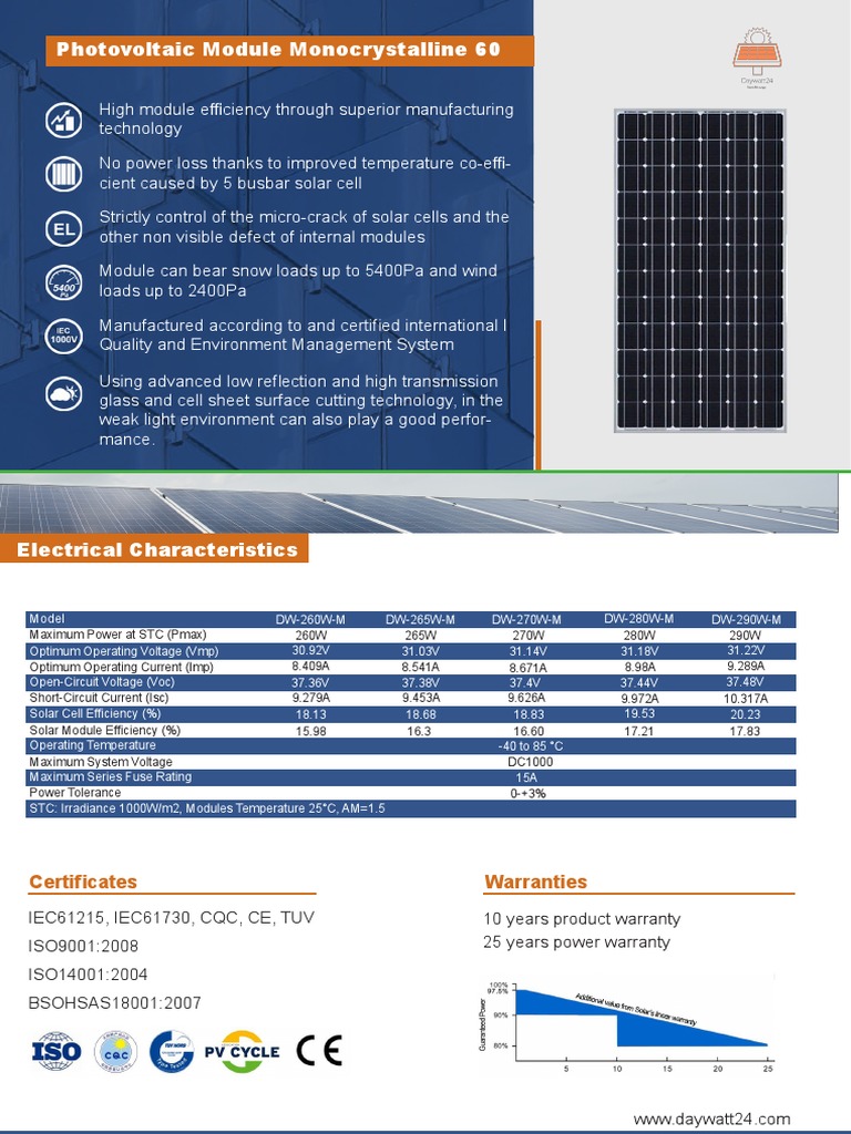 Photovoltaic Module Monocrystalline 60: Certificates Warranties | PDF ...