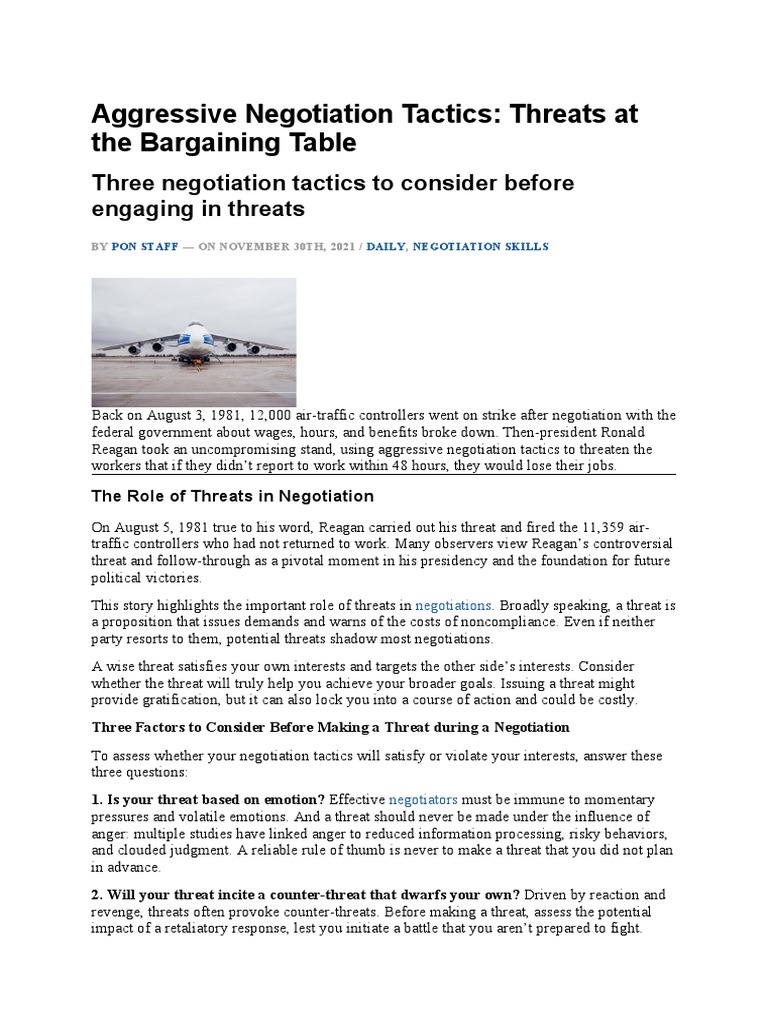 Aggressive Negotiation Tactics | PDF | Negotiation | Anger