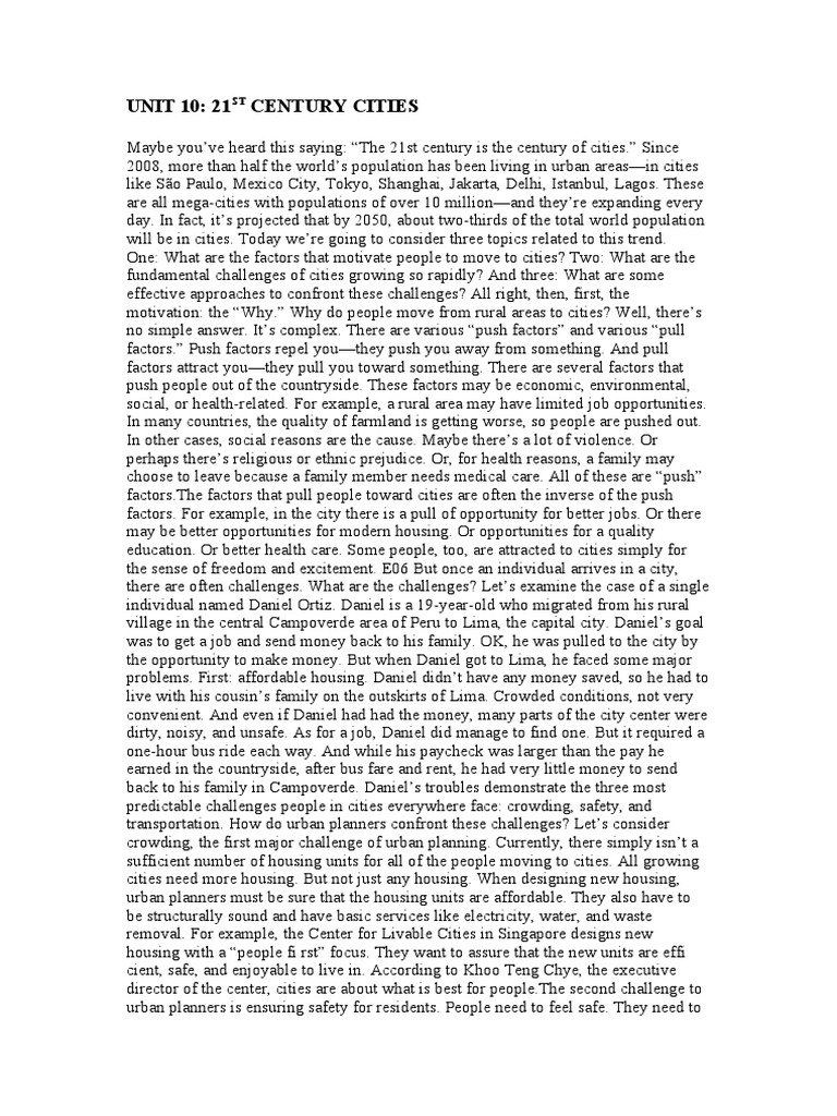 Unit 10 21ST Century Cities | PDF | City | Traffic
