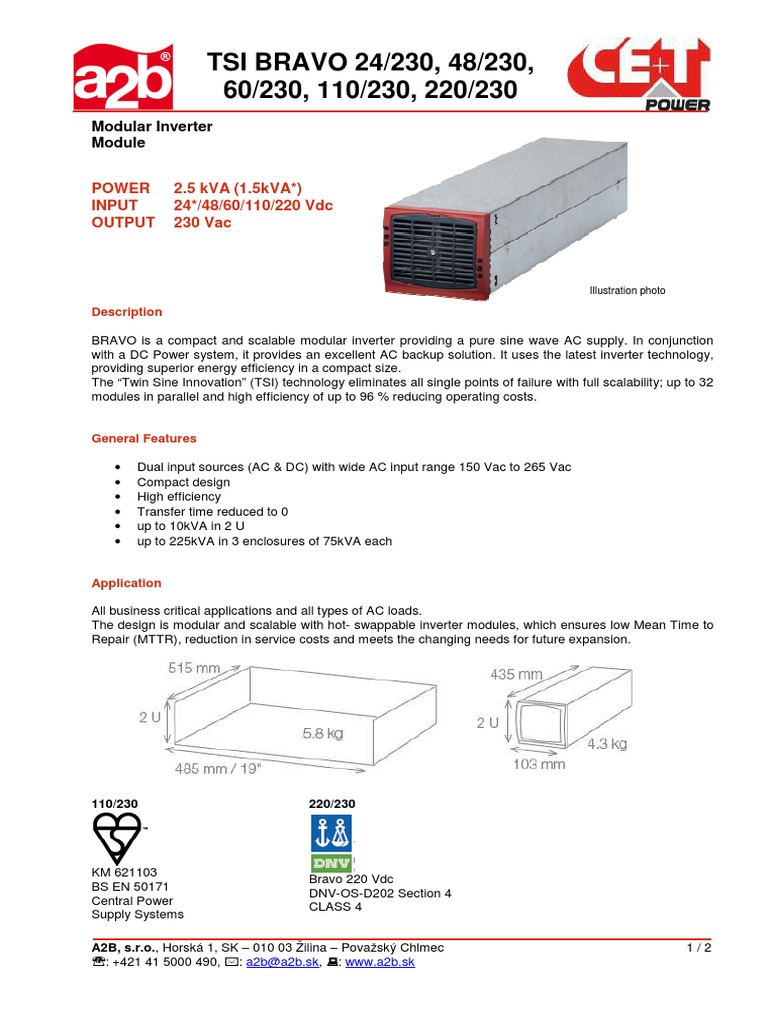 TSI BRAVO 24/230, 48/230, 60/230, 110/230, 220/230: Modular Inverter | PDF | Power Inverter ...