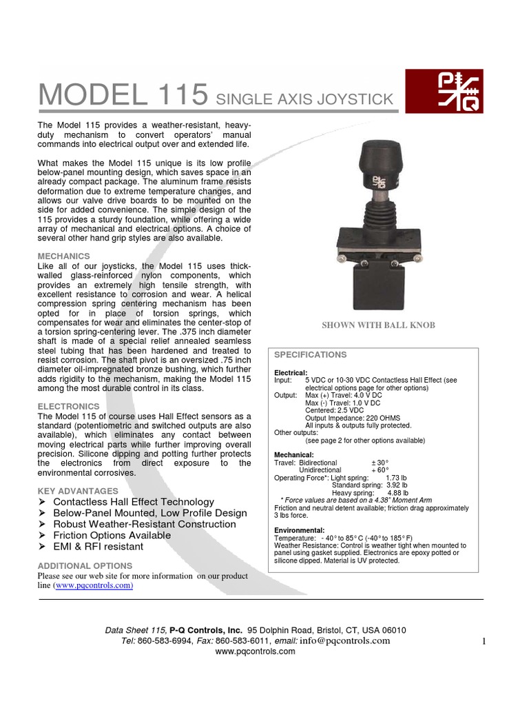 Model 115 Single Axis Joystick Pdf Silicone Pipe Fluid Conveyance