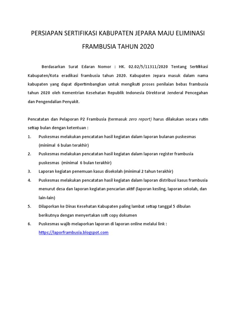 Persiapan Sertifikasi Kabupaten Jepara Maju Eliminasi Frambusia Tahun ...