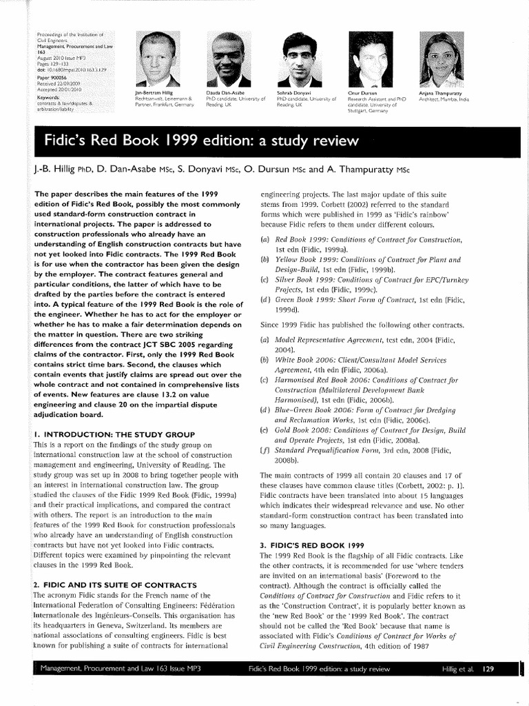 FIDICs Red Book 1999 Edition A Study Rev | PDF | Employment | Adjudication