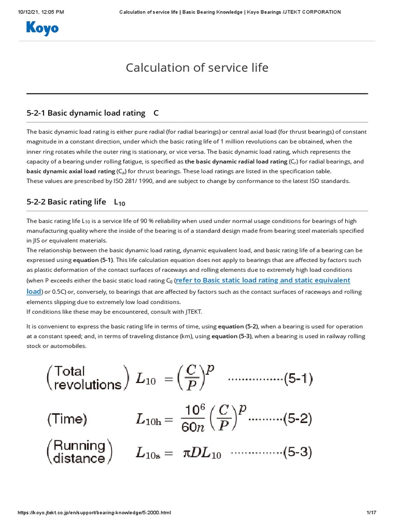 Calculation of Service Life - Basic Bearing Knowledge - Koyo Bearings ...