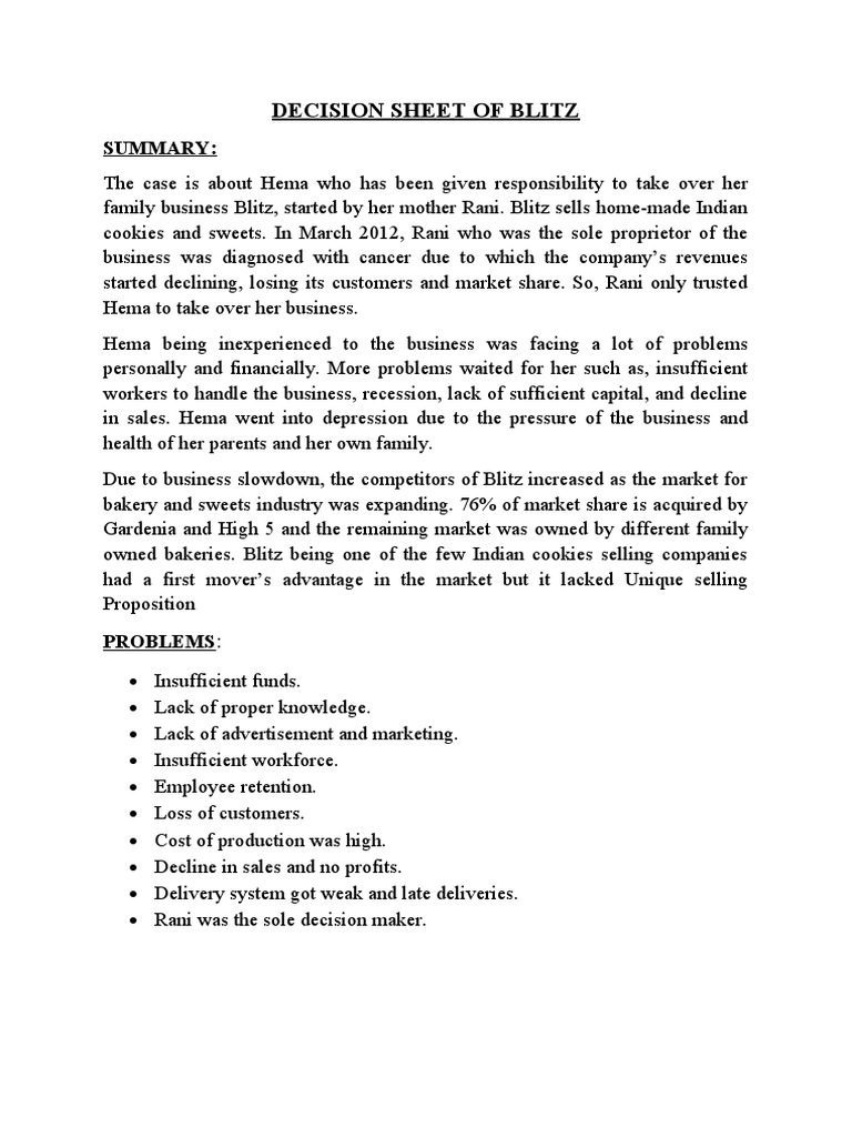 Decision Sheet of Blitz | Download Free PDF | Sales | Marketing