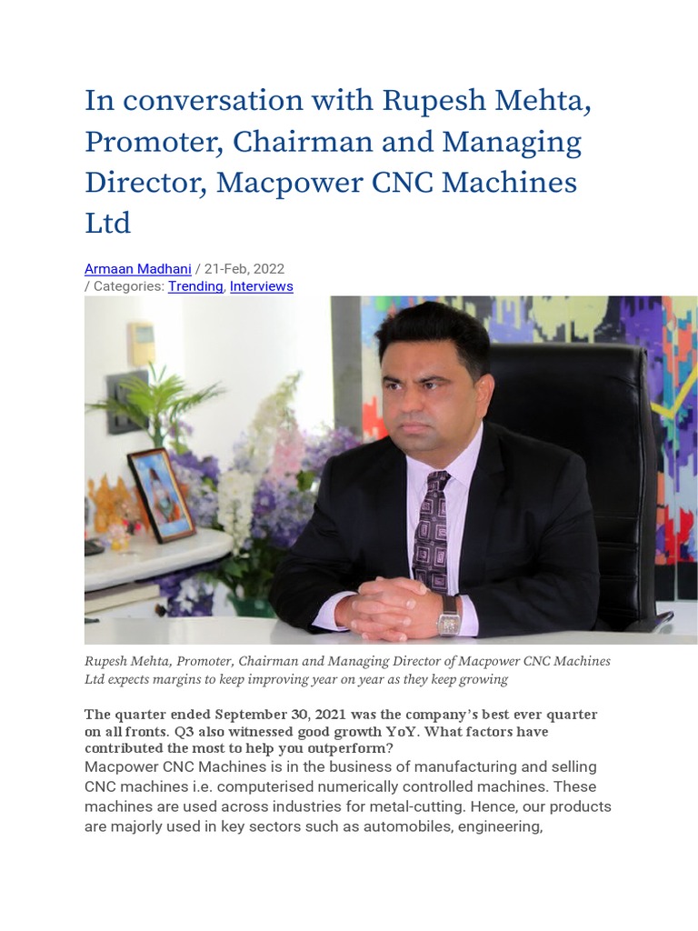 In Conversation With Rupesh Mehta, Promoter, Chairman and Managing ...