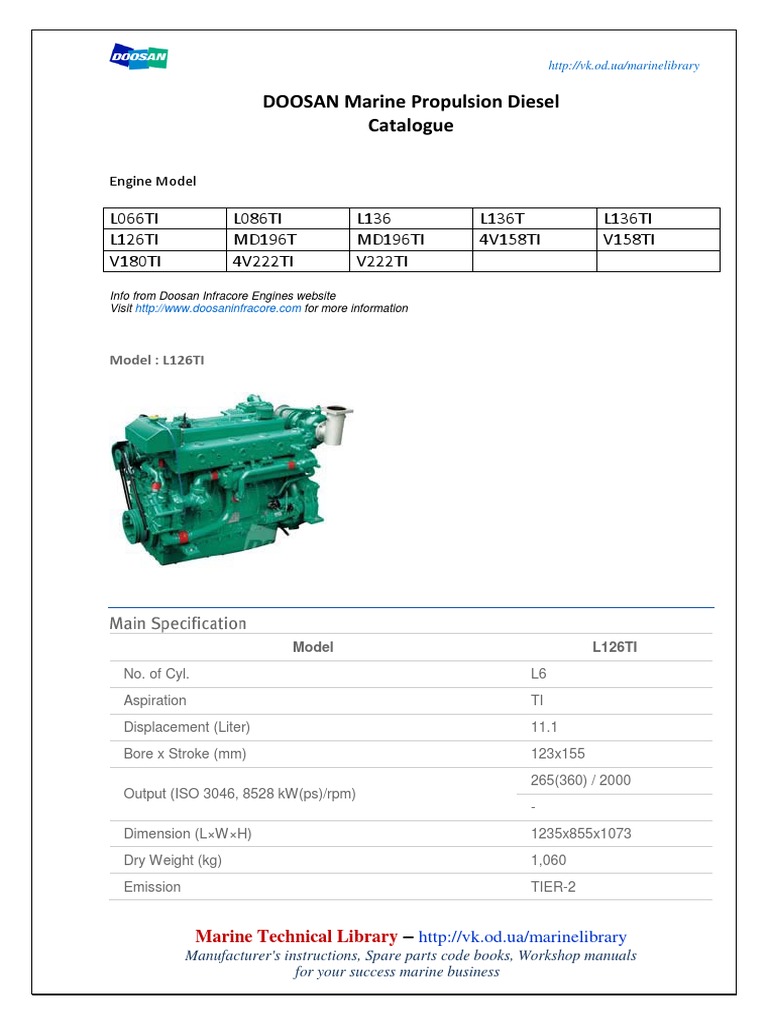 Doosan Marine Diesel Engine Catalogue and Specifications | PDF | Pump ...