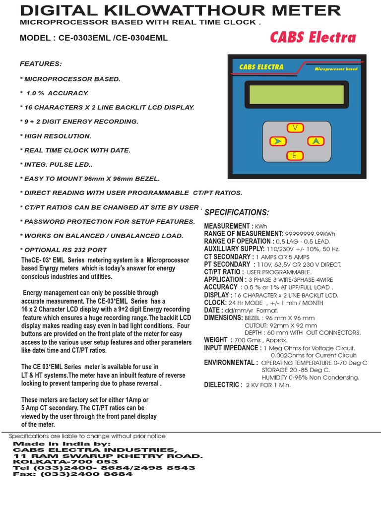 3Ph KWh Meter | PDF | Backlight | Electric Power