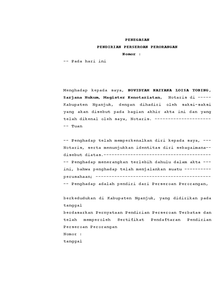 Penegasan Pendirian Perusahaan | PDF