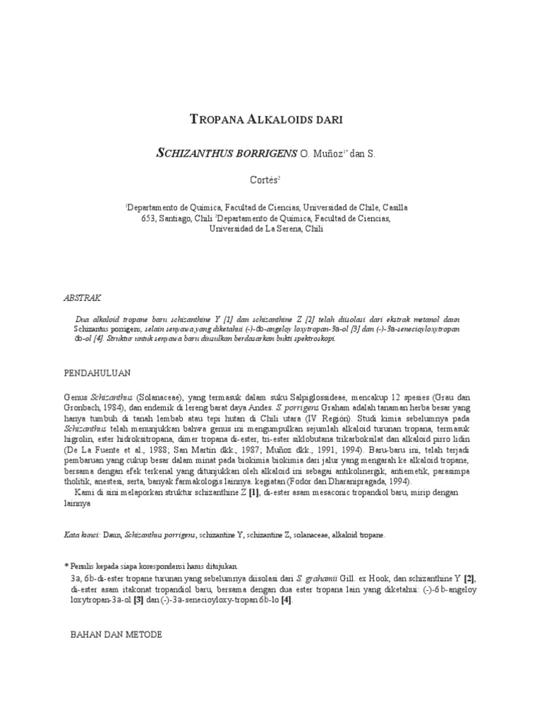 TROPANA ALKALOIDS DARI SCHIZANTHUS BORRIGENS O.docx 2 | PDF