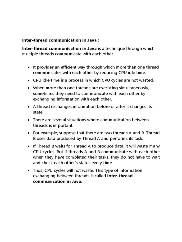 Inter-Thread Communication in Java: Inter-Thread Communication in Java Is A Technique Through ...
