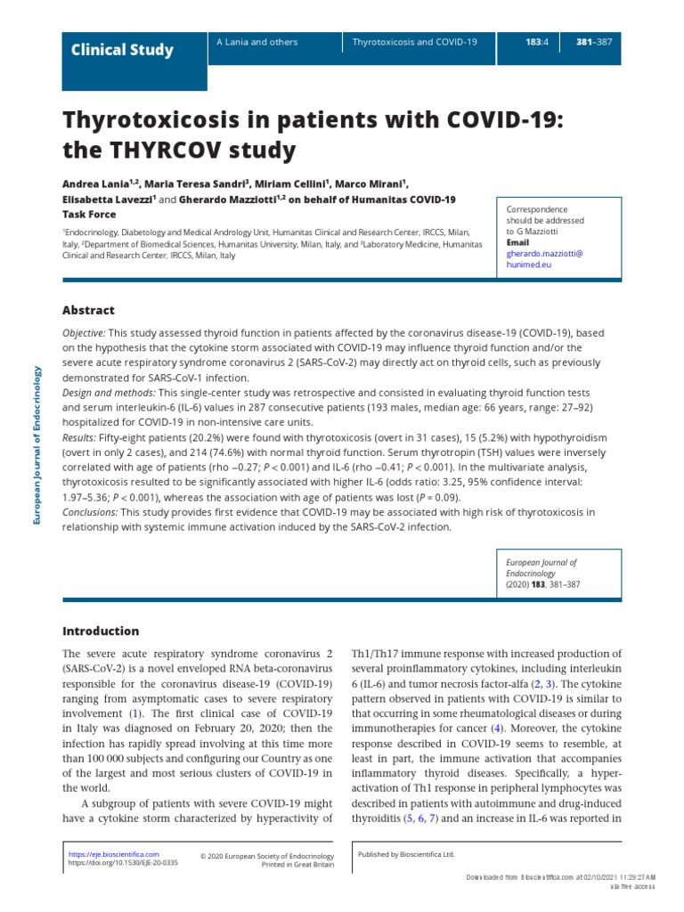 (1479683X - European Journal of Endocrinology) Thyrotoxicosis in Patients With COVID-19: The ...