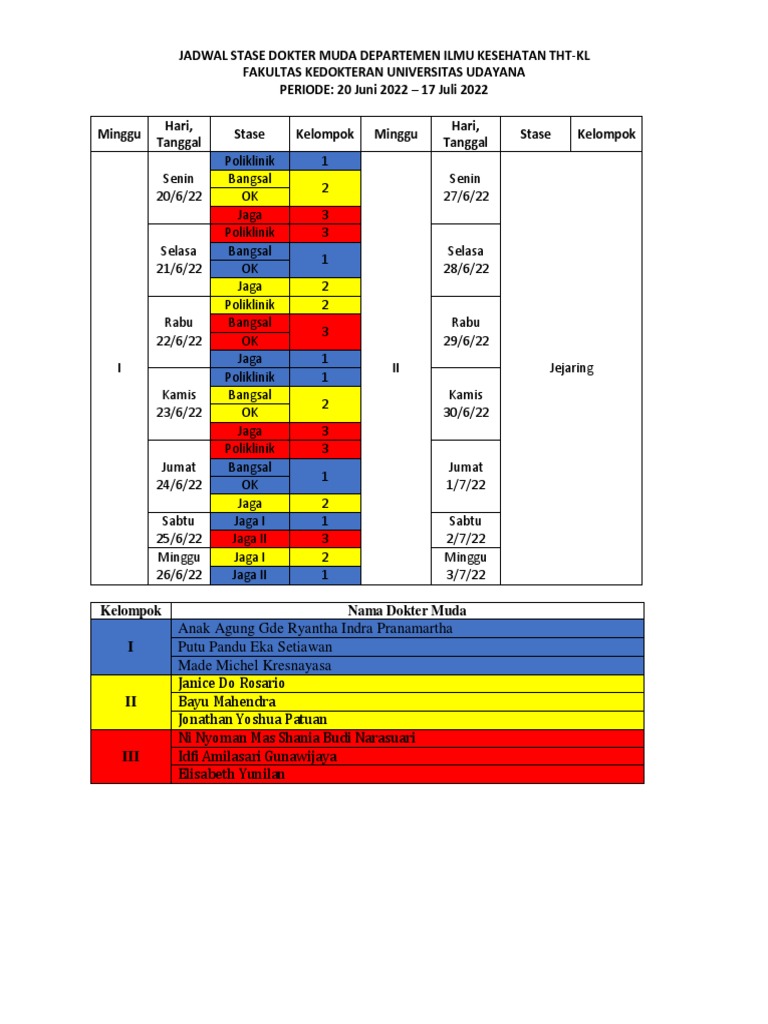 JADWAL STASE DOKTER MUDA 20 Juni - 17 Juli 2022 | PDF