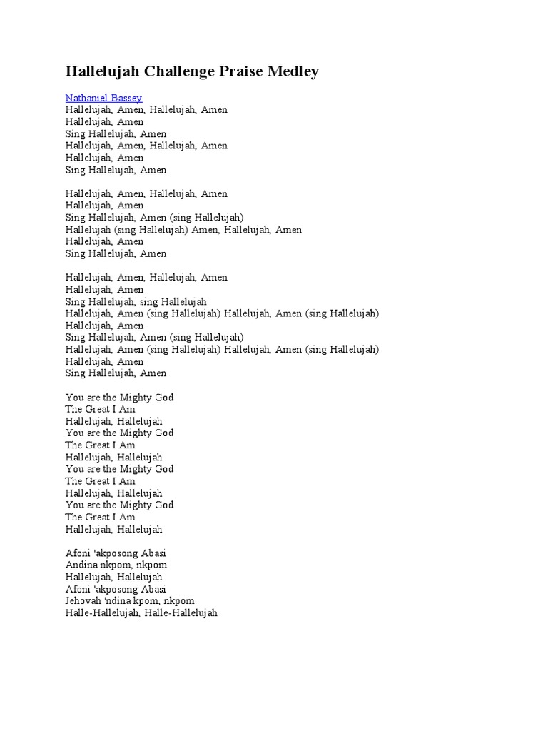 Hallelujah Challenge Praise Medley | PDF | Amen | Jewish Life Cycle