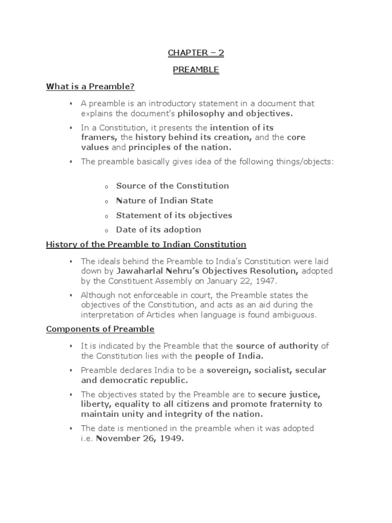 Chapter - 2 Preamble What Is A Preamble? | Download Free PDF | Ethical Principles | Political ...