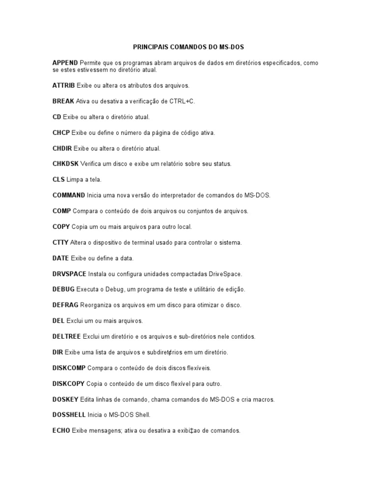 Principais Comandos MS-DOS