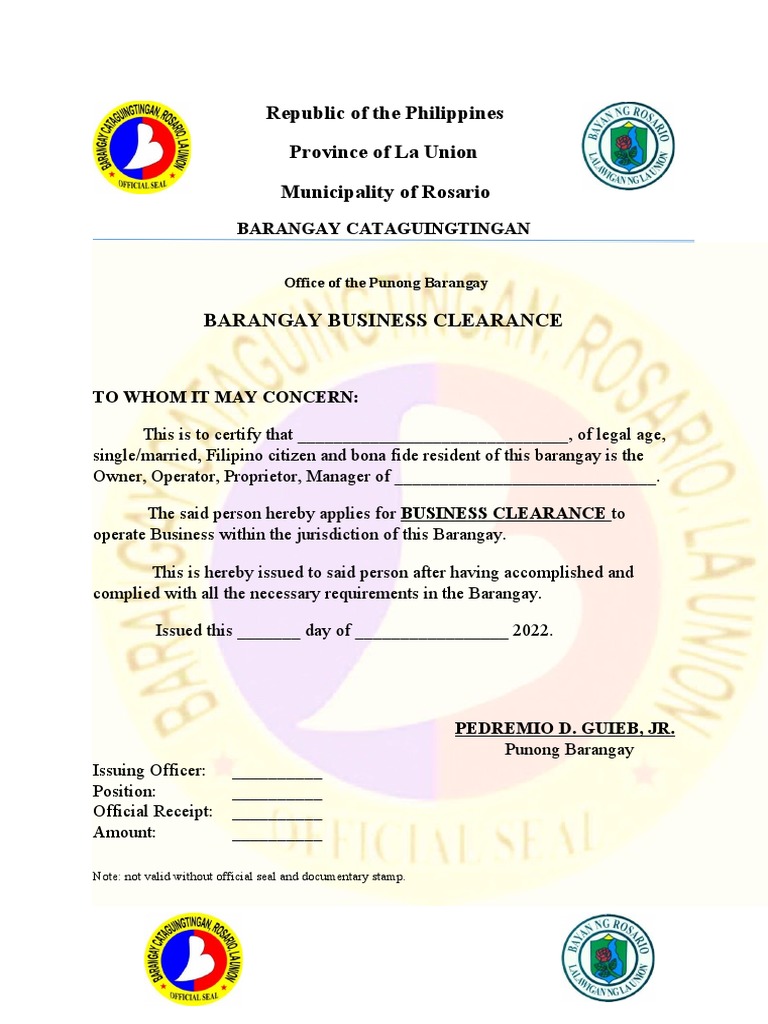 Barangay Business Clearance Template | PDF | Civil Law (Common Law ...