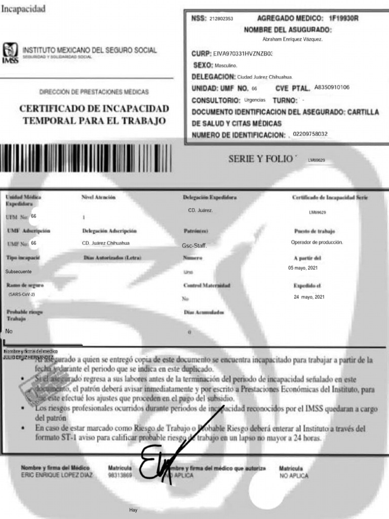 Certificado de Incapacidad IMSS | PDF