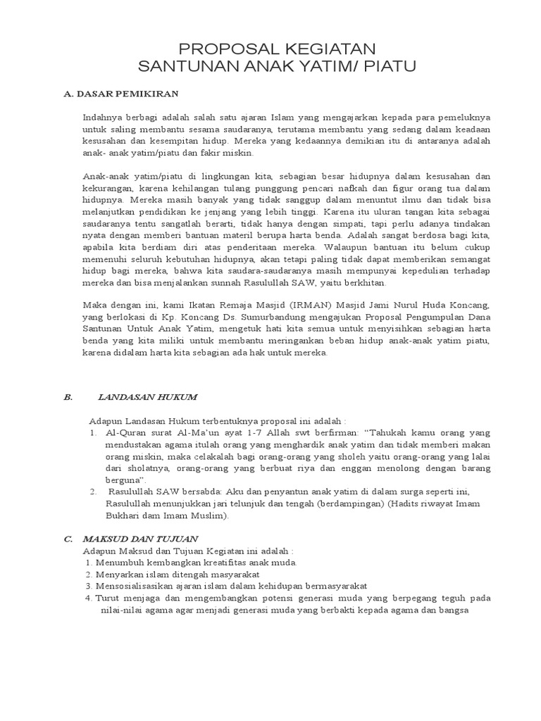 Proposal Kegiatan Santunan Anak Yatim 2022 | PDF