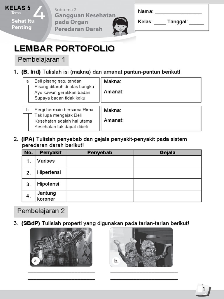 LEMBAR PORTOFOLIO BUPENA 5B Tema 4 Sub 2 | PDF | Kajian Bahasa Asing