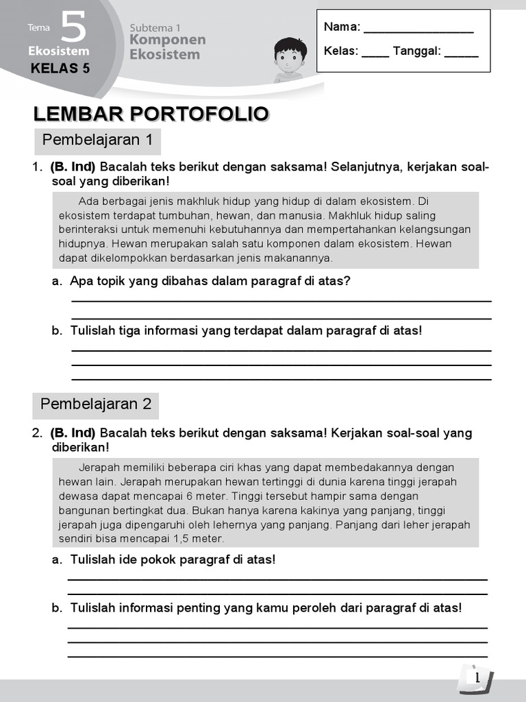LEMBAR PORTOFOLIO BUPENA 5B Tema 5 Sub 1 | PDF