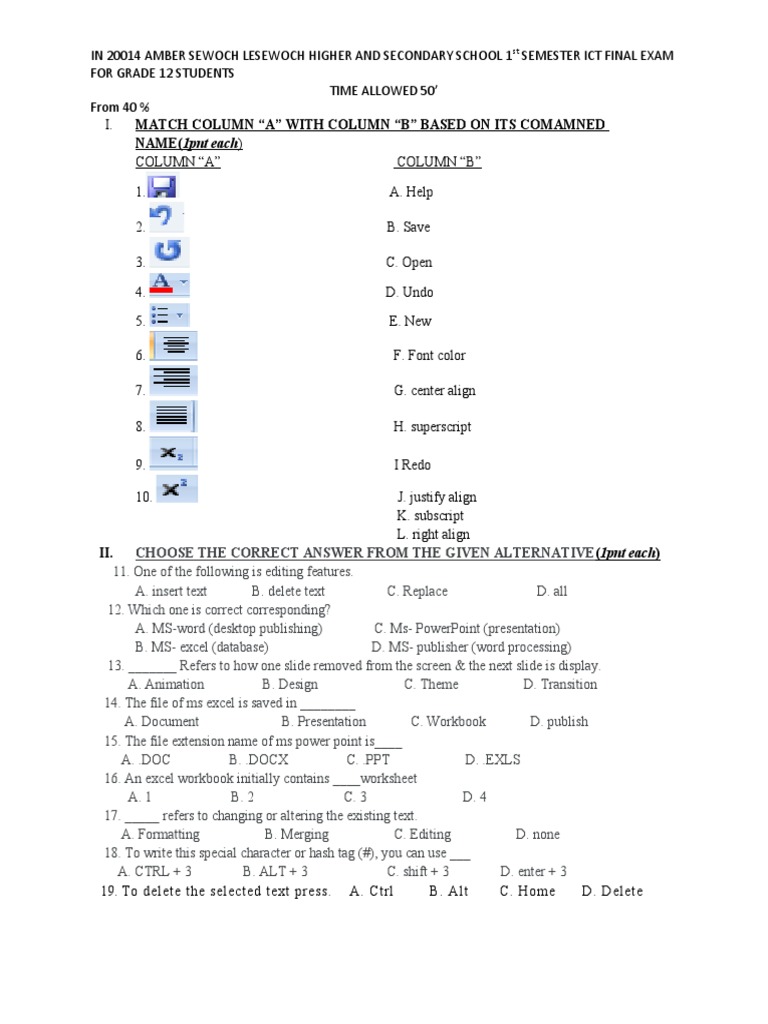 ict final exam(2014) | PDF | Microsoft Word | Software Development
